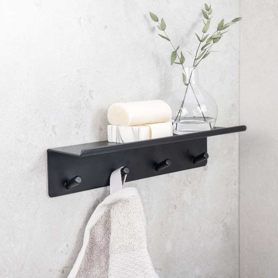 Base Bathroom hook rack with shelf - Matte Black | Pullsonli